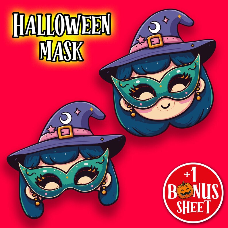 Halloween Mask for Kids. Printable Witch Girl Mask. Colorful, Fun ...