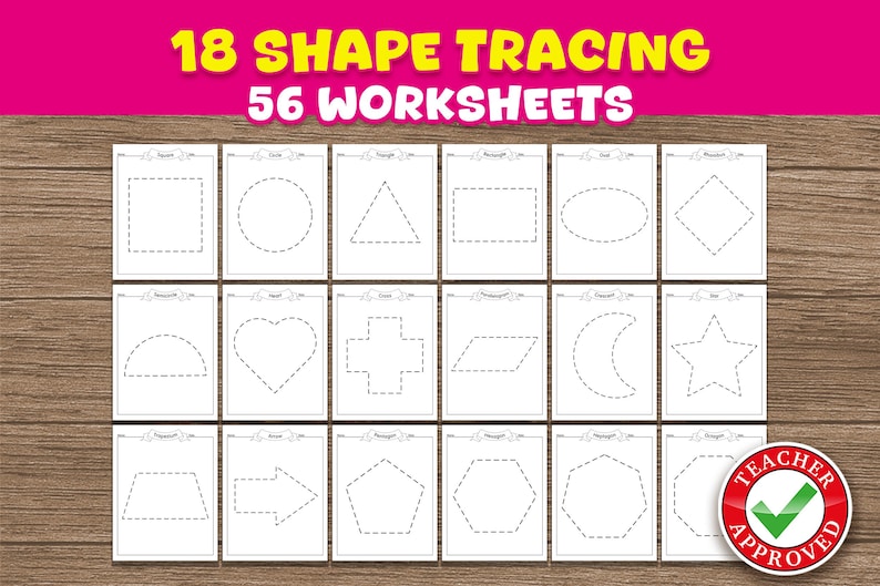 Shape Tracing 56 Worksheets, Summer Activity, 18 Basic Shapes, Fine ...
