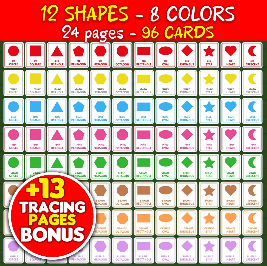 Shapes & Colors Flashcards for Kids | Montessori Learning Flash Cards ...
