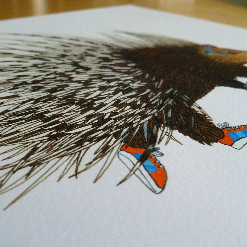 Animals on the Run Illustration - Porcupine - 9x12 Limited Edition ...