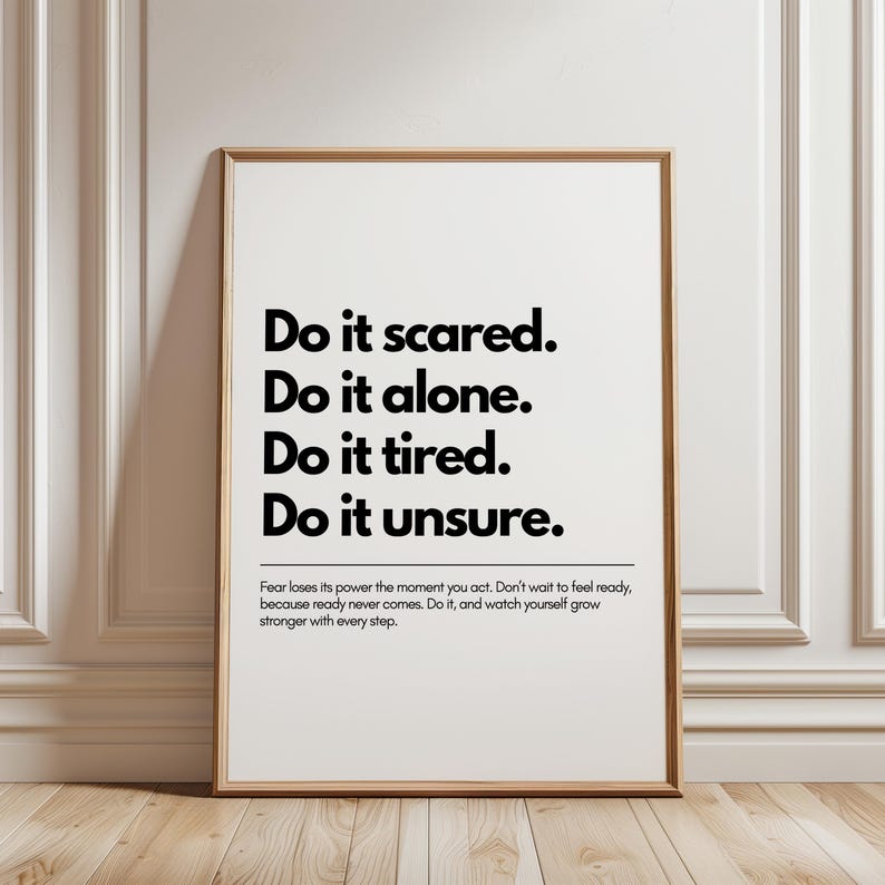 Do It Scared Motivational Quote Wall Art, Home Office Poster, Uplifting ...