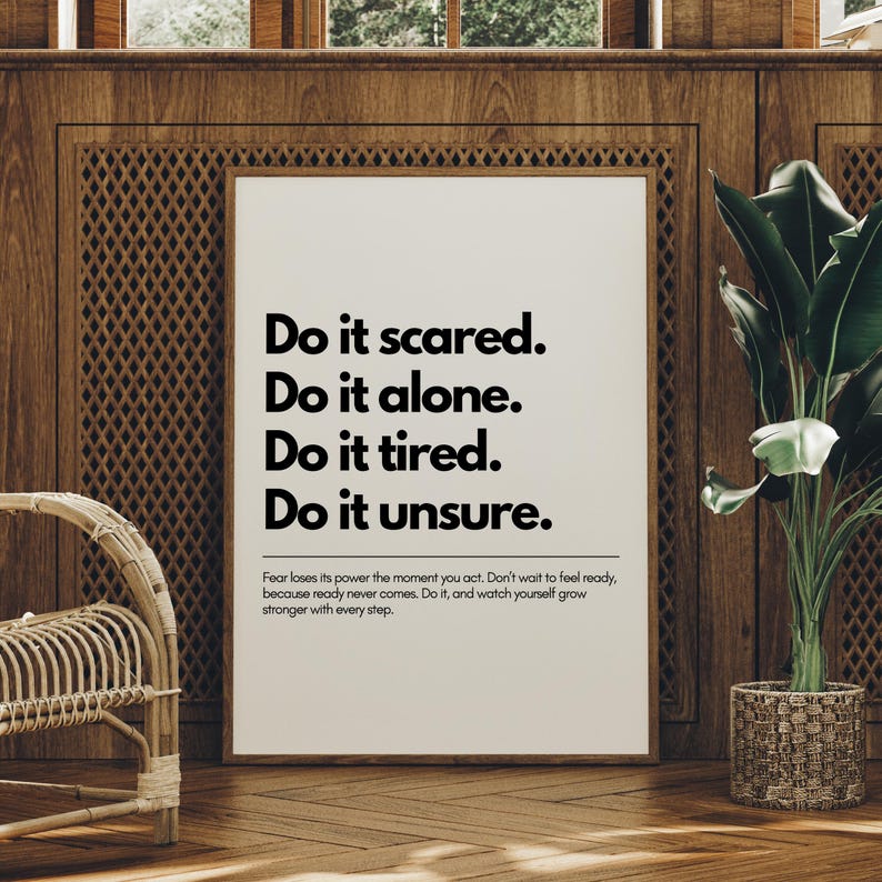 Do It Scared Motivational Quote Wall Art, Home Office Poster, Uplifting ...
