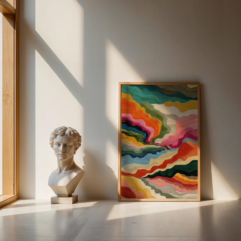 Colorful Abstract Waves Wall Art, Modern Textured Poster, Minimalist ...