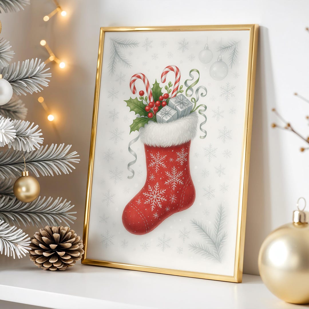 Christmas Stocking Wall Art, Holiday Printable Decor, Candy Cane and ...