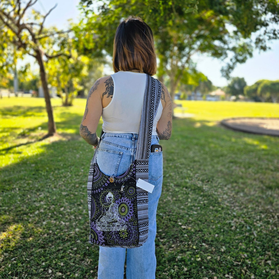 Lord Buddha, Canvas Screen Printed Multicoloured Cotton Shoulder Bag ...