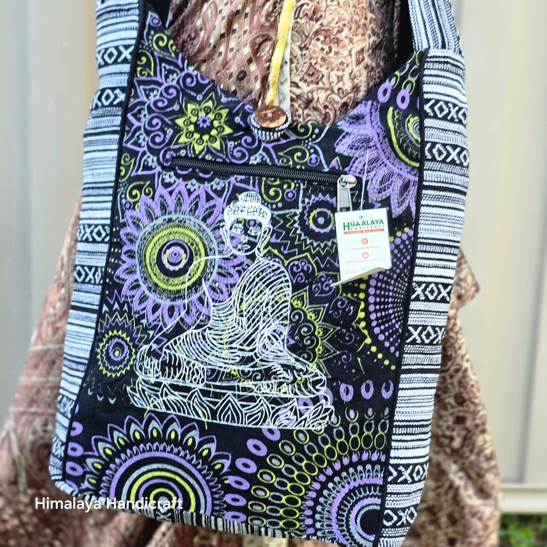 Lord Buddha, Chakras Screen Printed Multicolor Cotton Shoulder Bag ...