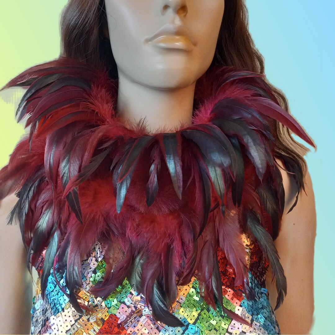 Feather Neck Collar: Red & Black Lace, Burlesque Party Collar - Etsy