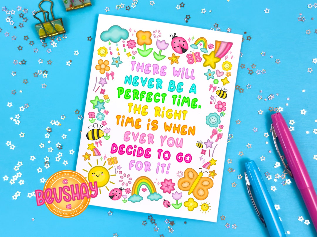 Rainbow Doodle Motivational Greeting Card Inspirational Quote Card ...