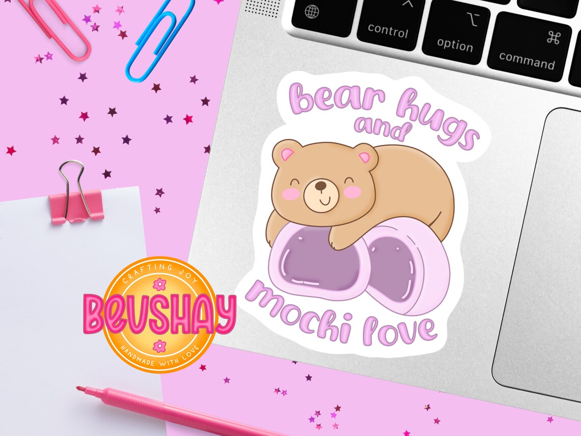 Bear Hugs and Mochi Love Sticker Cute Bear and Mochi Decal Kawaii ...