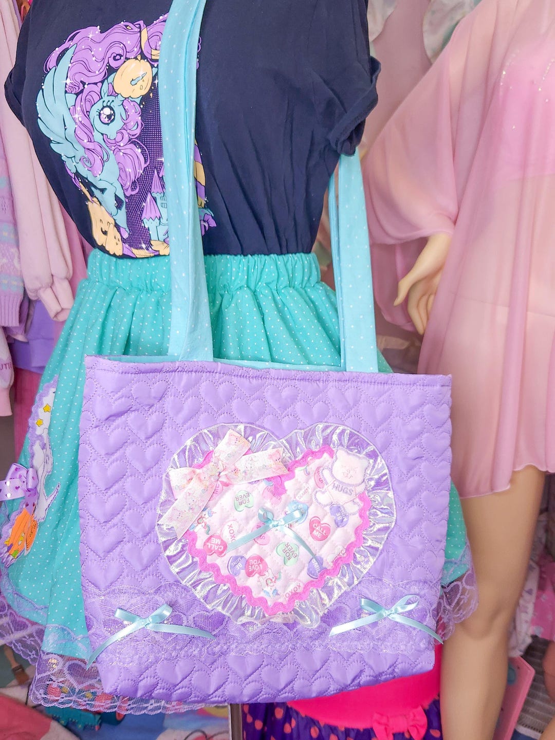 Purple Heart Quilted Kawaii Lovecore Tote Bag - Etsy