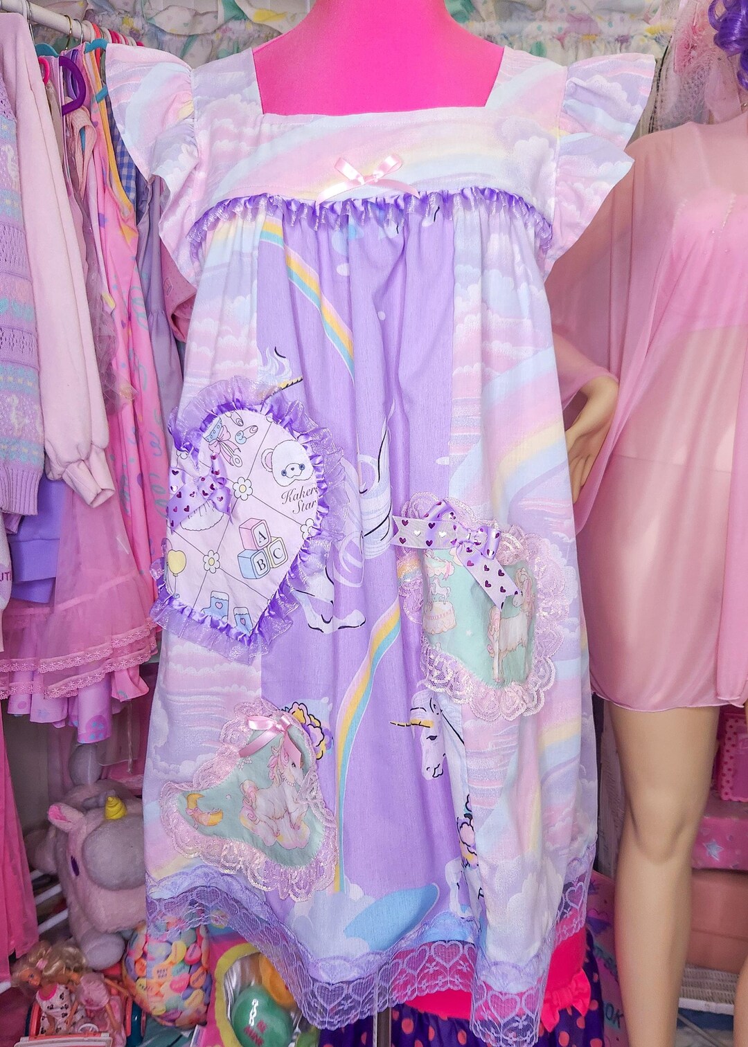 Pastel Rainbow Unicorn Collage Spank Kei Paneled 80s Nightie Dress Plus ...