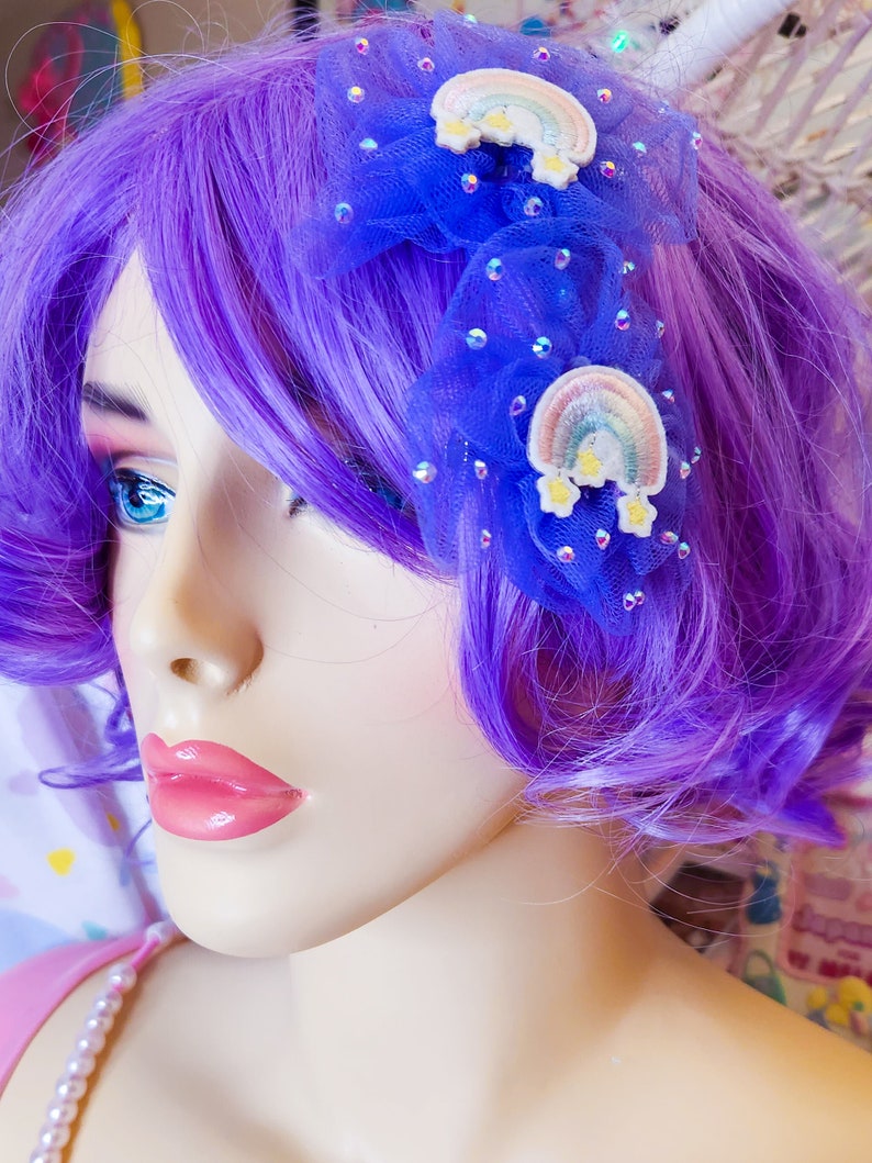 Purple Tulle Puff Pastel Rainbow Hair Clip Set - Etsy