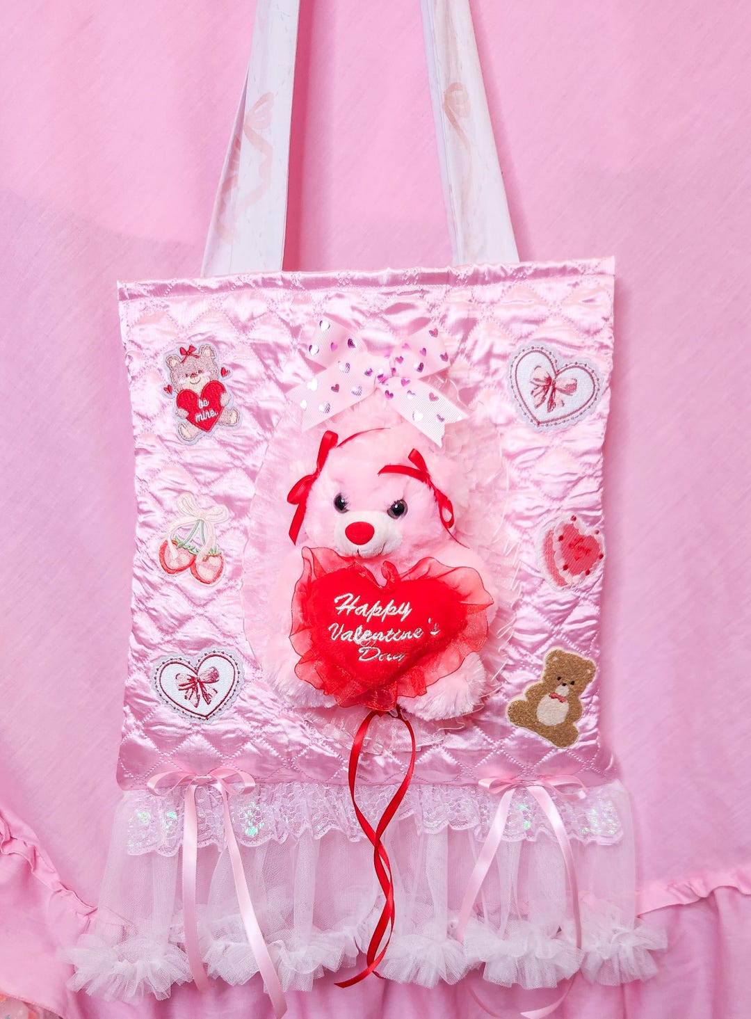 Pink Quilted Satin Tote Bag, Valentine Plush Lovecore Crossbody - Etsy