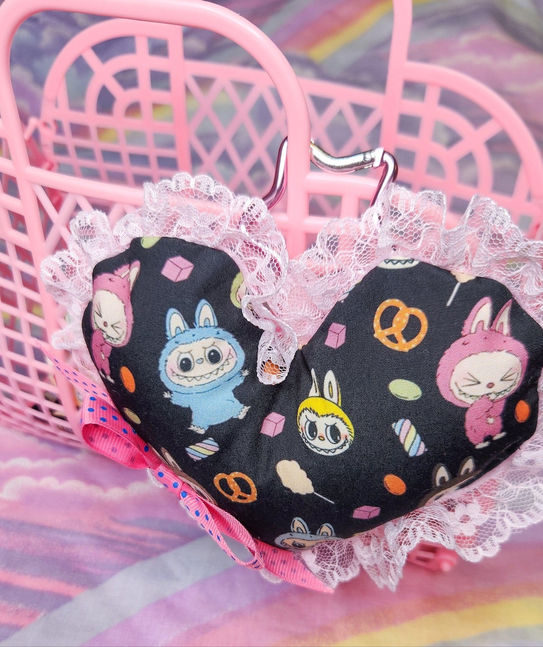 Labubu Snacks Heart Plush Bag Charm, Key Chain Trinket - Etsy