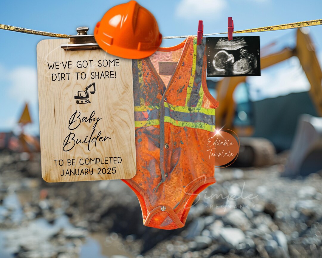 Simple Construction Baby Announcement, Digital Excavator Pregnancy ...