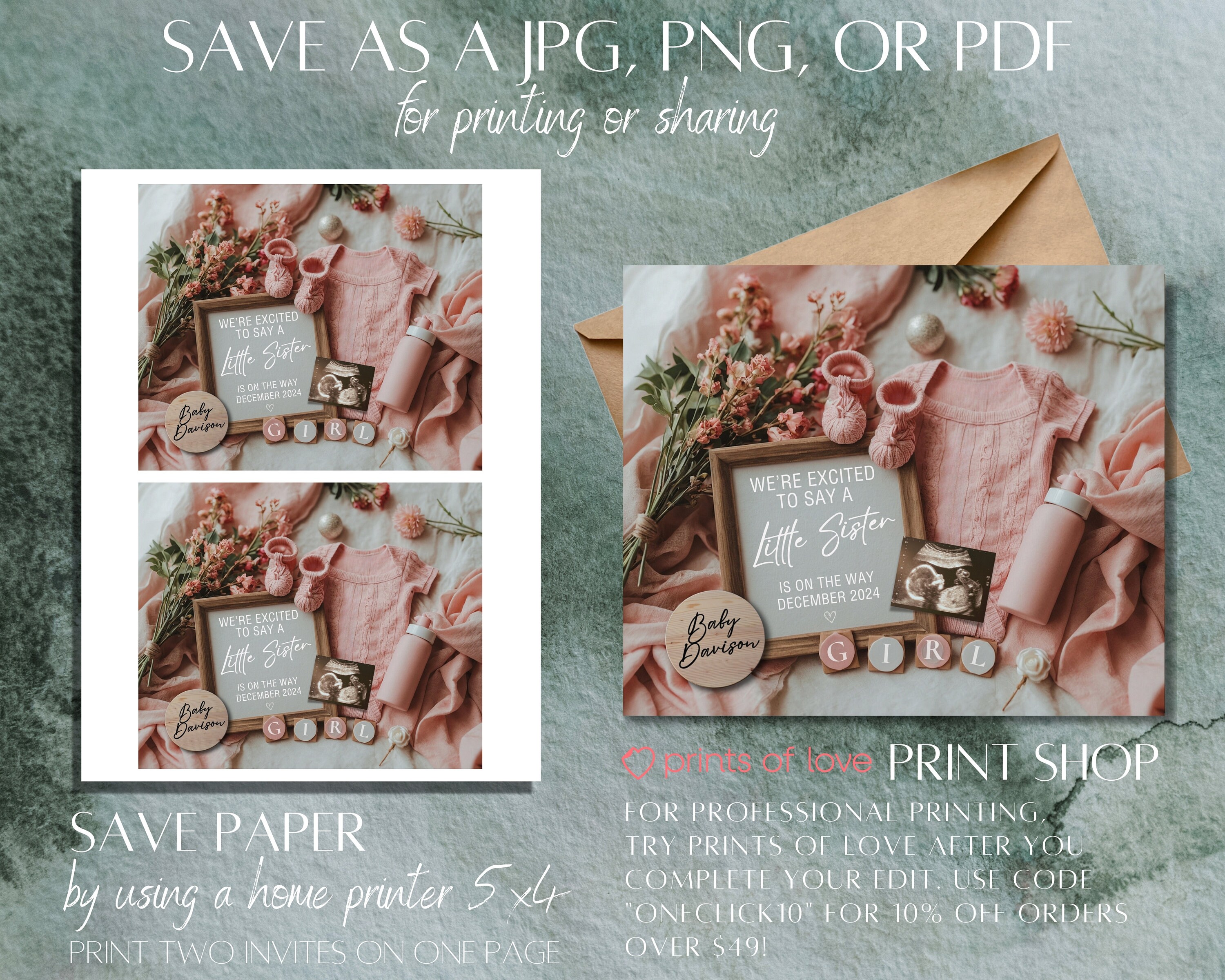 It's a Girl Baby Gender Reveal, Simple Little Sister Baby Announcement ...