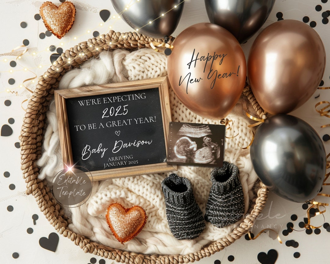 Simple New Years Pregnancy Announcement Digital, Minimalist January ...