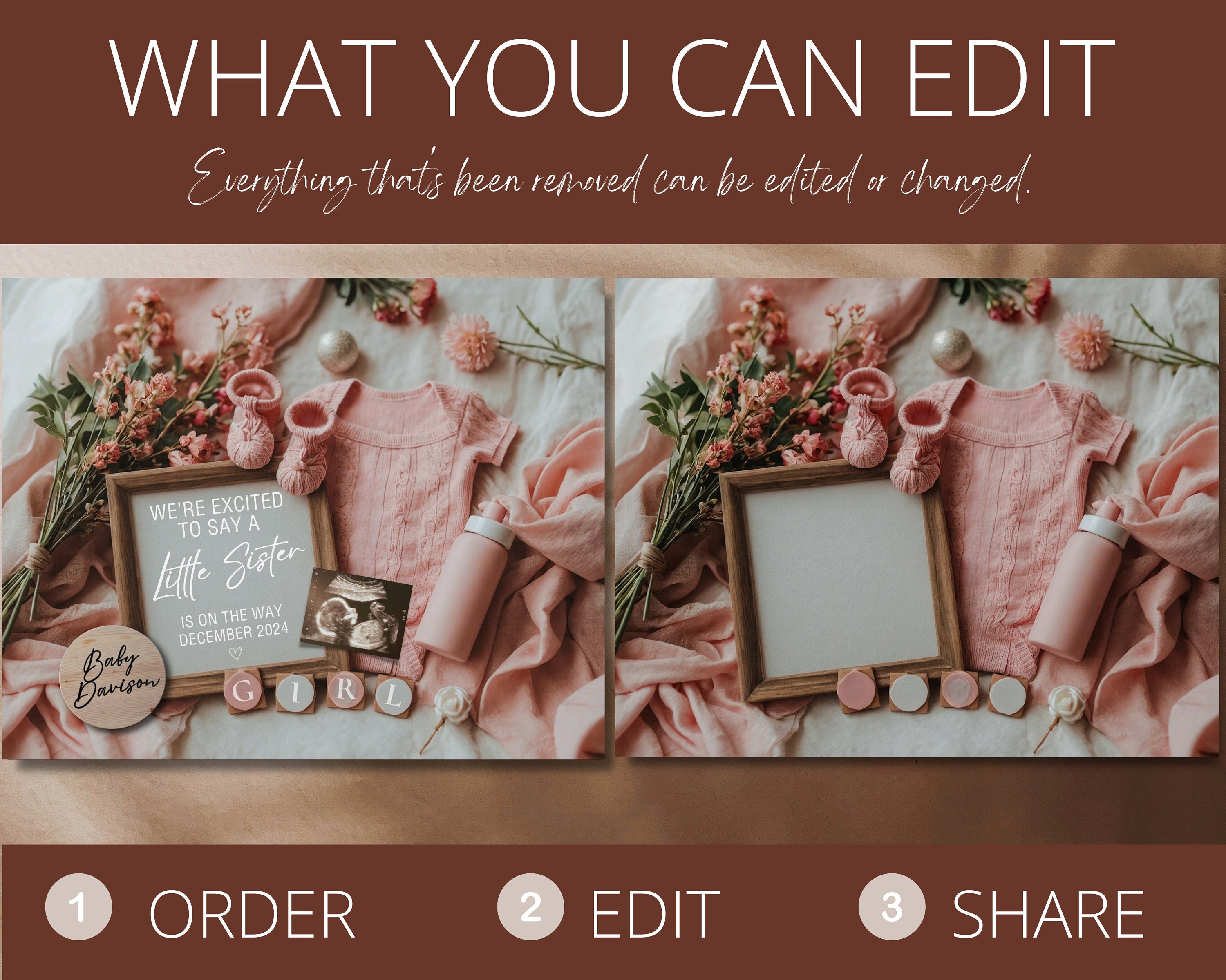 It's a Girl Baby Gender Reveal, Simple Little Sister Baby Announcement ...