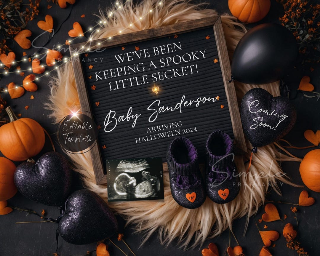 Simple Halloween Pregnancy Announcement Digital, Minimalist October ...