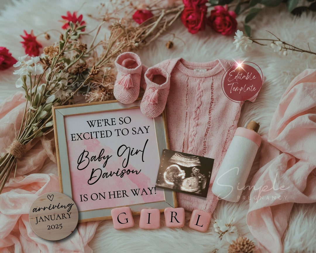 It's a Girl Baby Gender Reveal, Simple Summer Minimalist Social Media ...