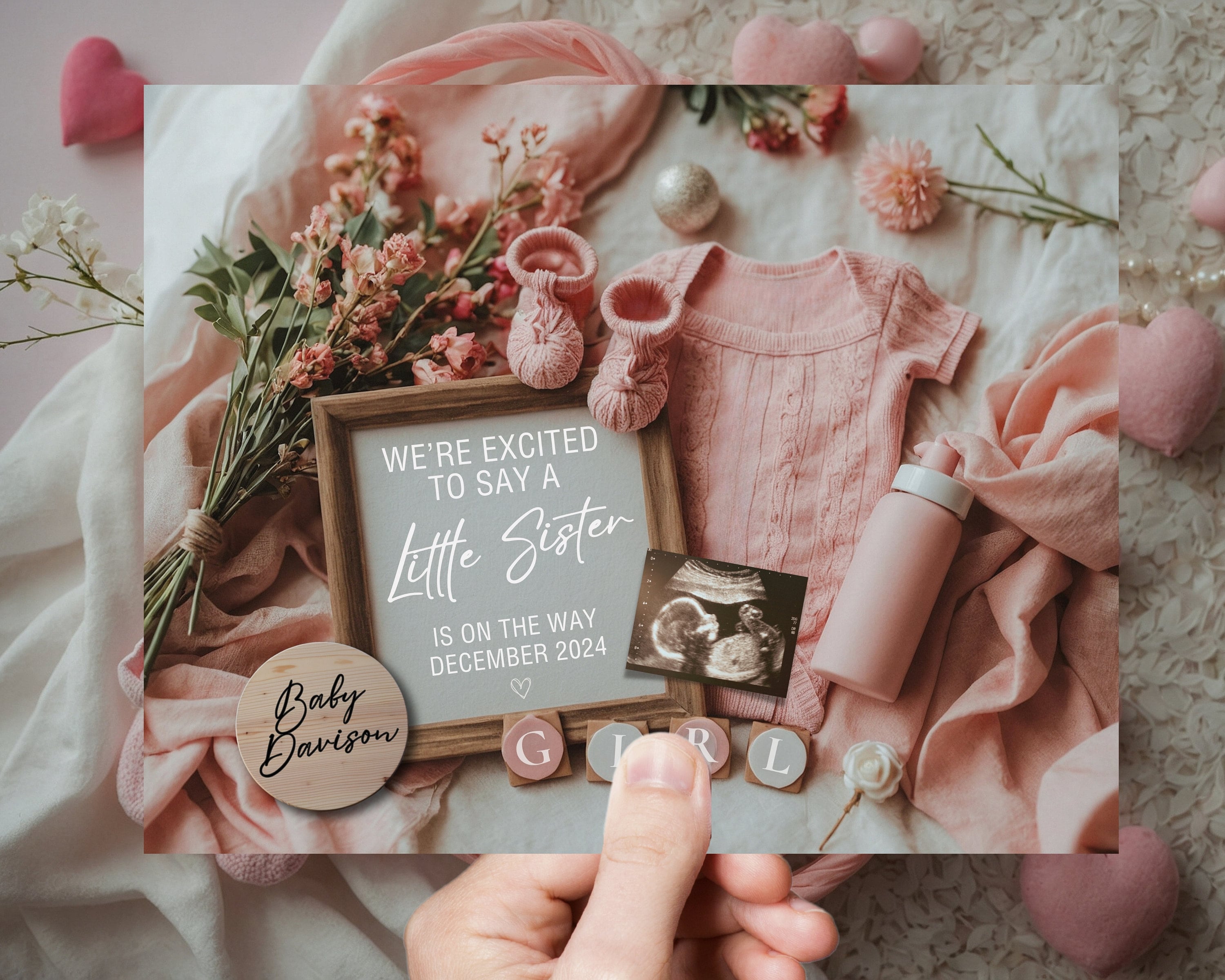 It's a Girl Baby Gender Reveal, Simple Little Sister Baby Announcement ...