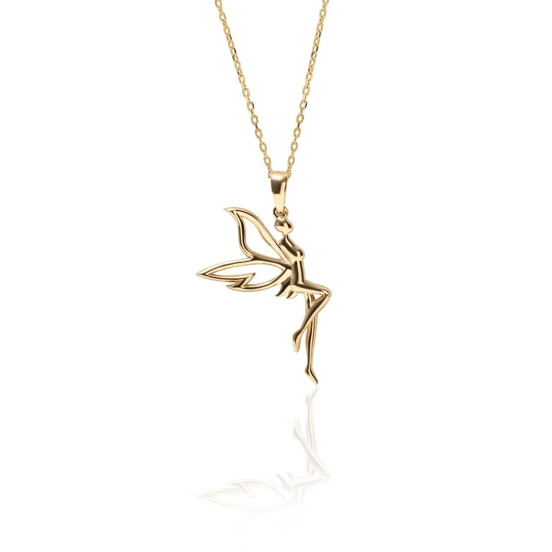 14K Gold Fairy Necklace: Minimalist Tinkerbell Pendant - Etsy