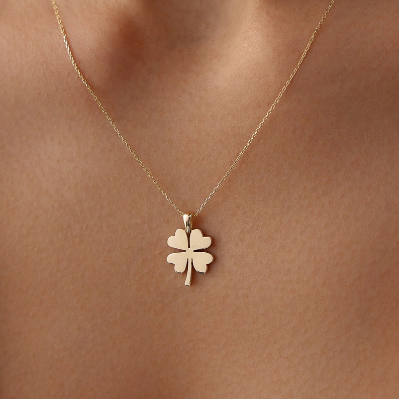 14k Gold Four Leaf Clover Necklace: Lucky Charm Pendant - Etsy