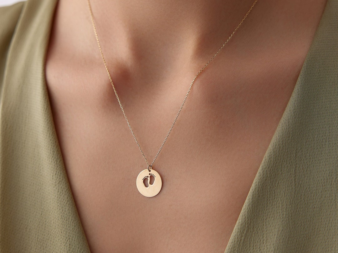 Baby Footprint Necklace 14K Gold Personalized Baby Gift New Mom ...