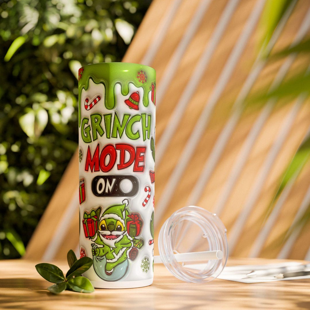 Grinch Mode Skinny Tumbler, 20oz Christmas Drink Container, Holiday ...
