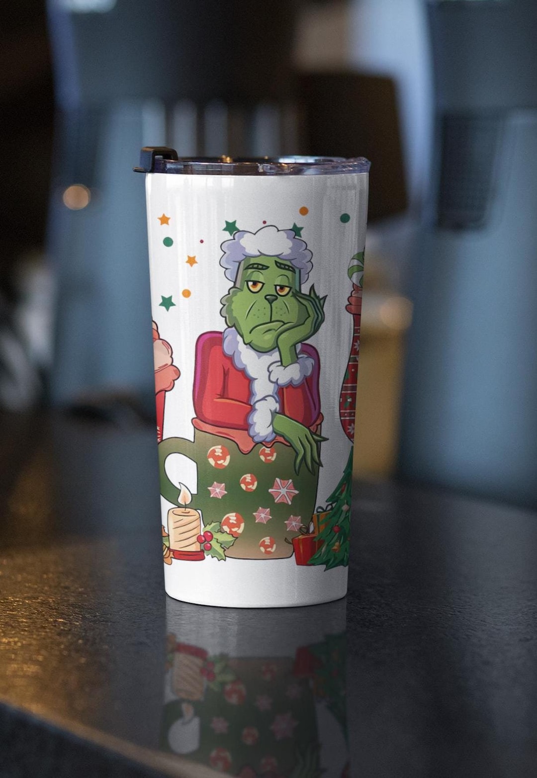 Grinch Holiday Tumbler 20oz, Christmas Gift, Cute Cartoon Travel Mug ...