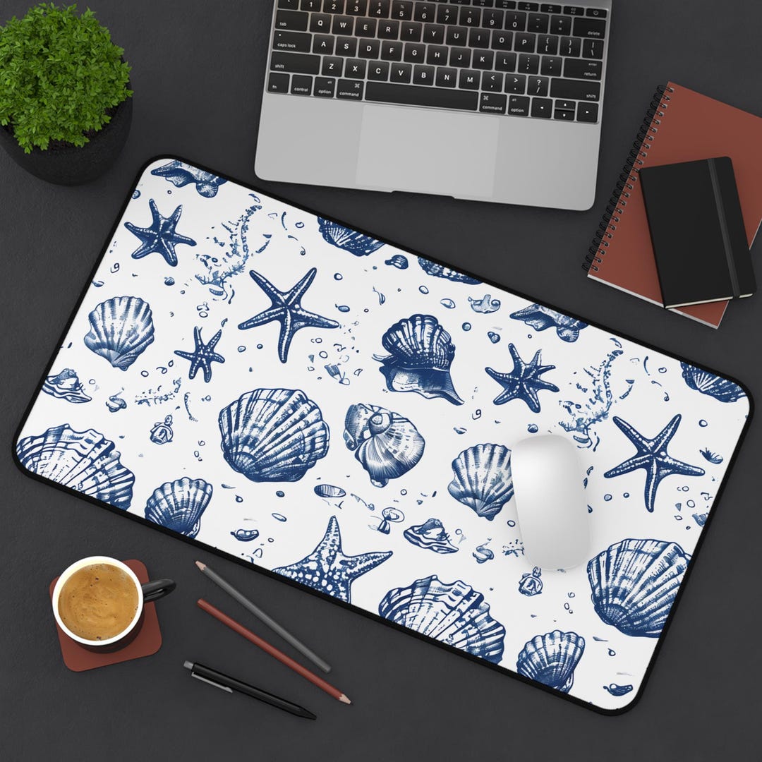 Seashells Desk Mat - Nautical Office Decor, Cute Coastal Sea Life Work ...