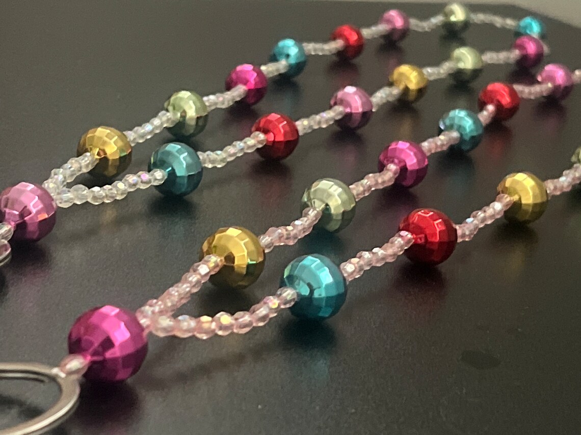 Fun & Colorful Beaded Disco Ball Teacher / School Staff Lanyard / Color ...
