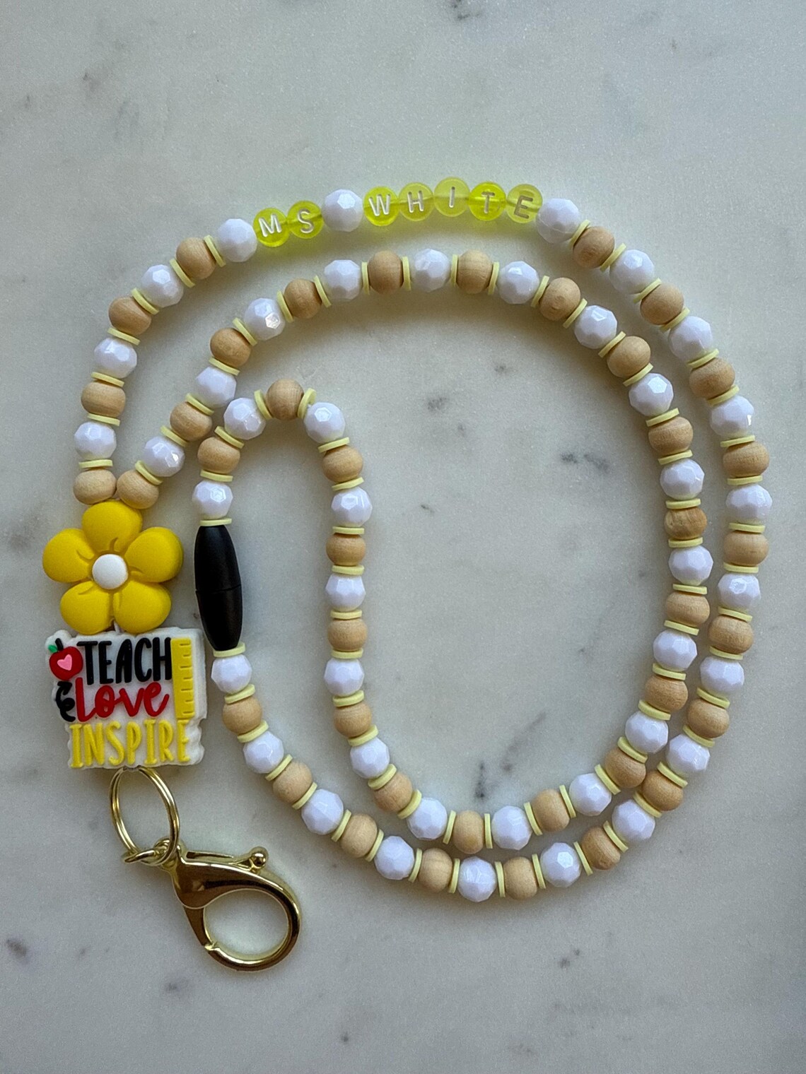 Teach Love Inspire Teacher/school Staff Beaded Lanyard/ Personalization ...