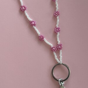 Handmade Beaded Lanyard for Teachers & School Staff / Pink Flowers ...