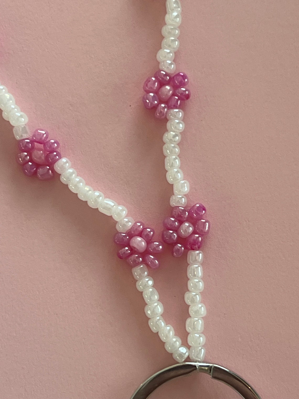 Handmade Beaded Lanyard for Teachers & School Staff / Pink Flowers ...