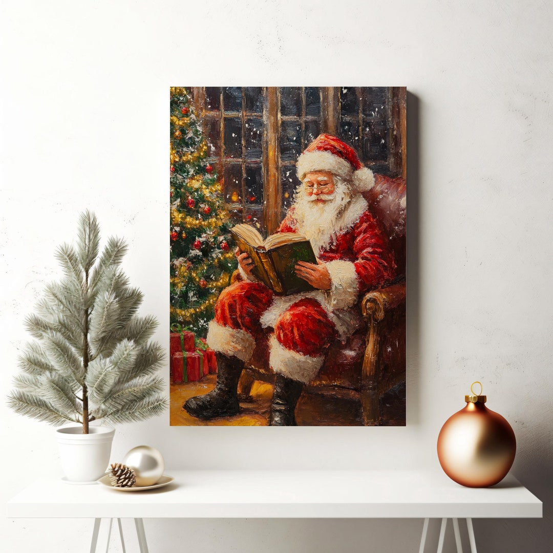 Santa Claus Christmas Art, Santa Oil Painting Wall Art, Vintage Santa ...