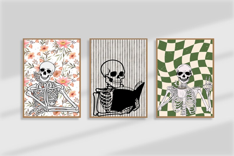 Skeleton Prints, Halloween Printable Wall Art, Halloween Decor ...