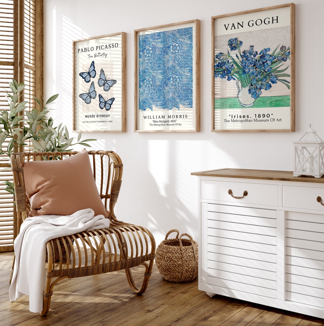 Blue Gallery Wall Set of 3, Van Gogh Poster, Willim Morris Print ...
