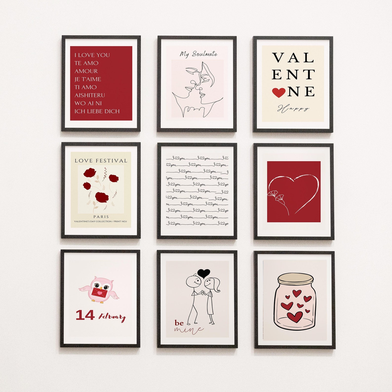 Valentines Day Decor Print Set of 9, Valentines Day Wall Art, Trendy ...