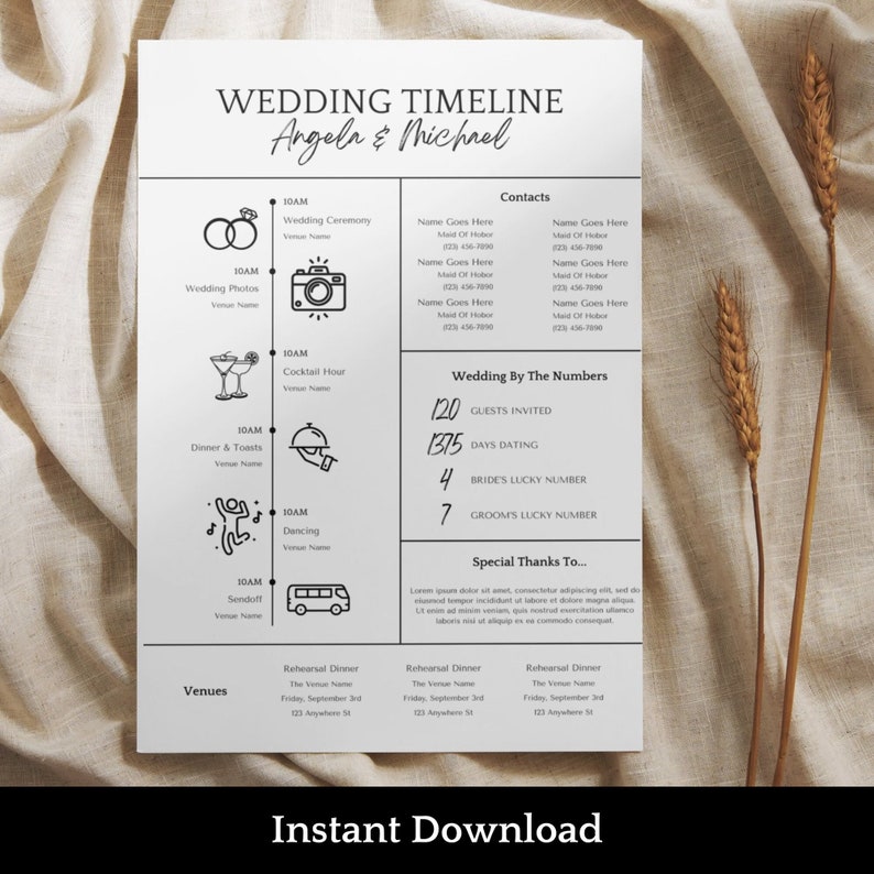 Wedding Day Timeline Schedule Planner Template, Day of Wedding ...