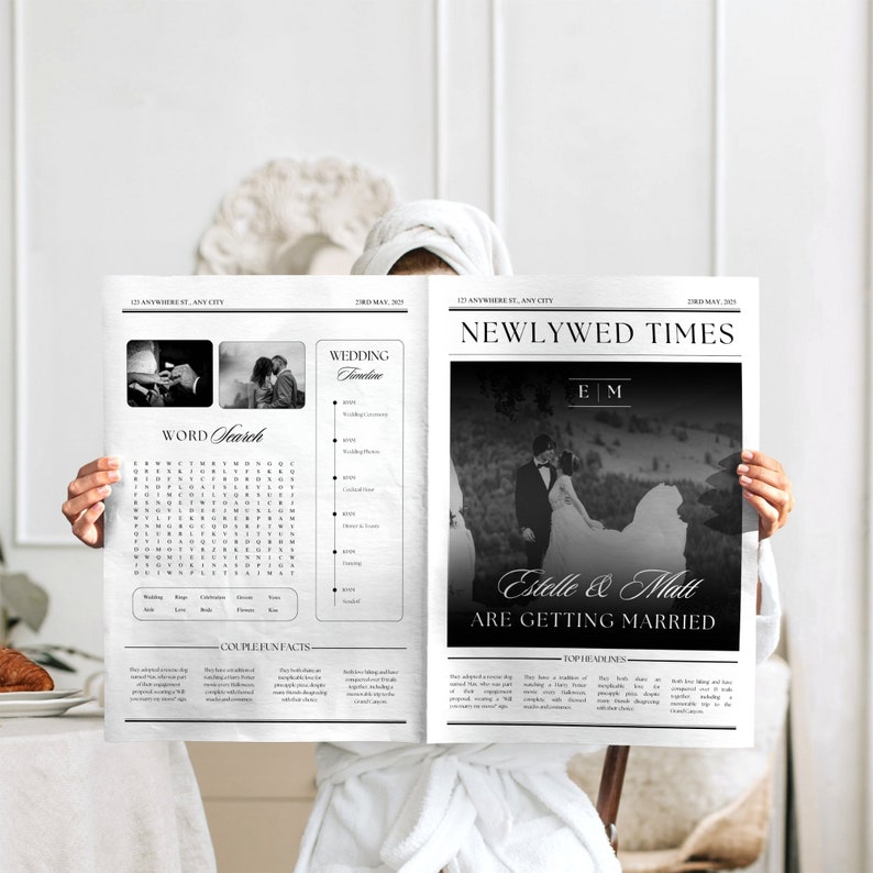 Wedding Newspaper Template With Photo, Wedding Program Template Canva ...