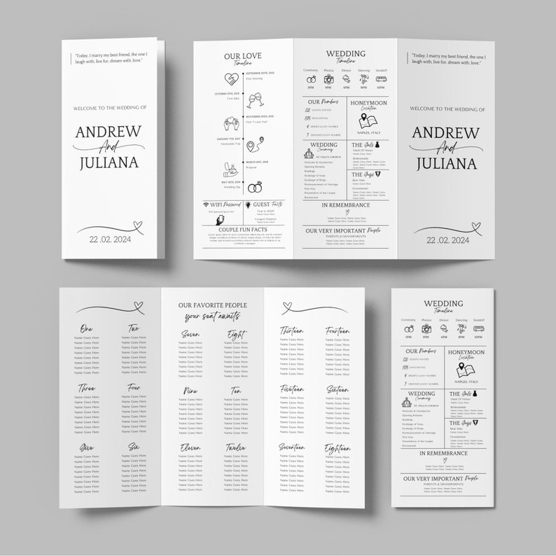 Trifold Wedding Day Schedule Ceremony Pamphlet Template, Wedding ...