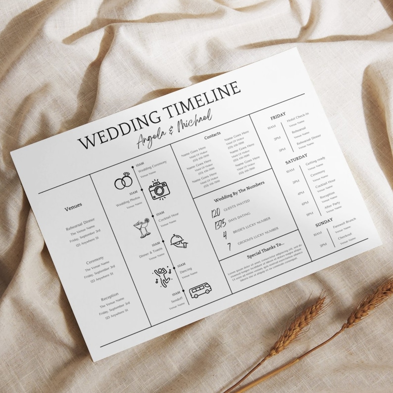 Wedding Day Timeline Schedule Planner Template, Day of Wedding ...