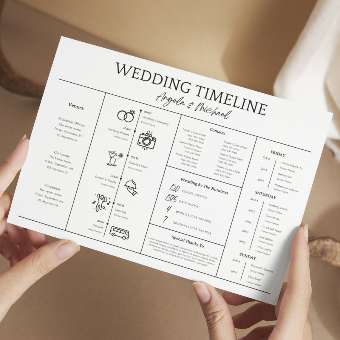 Wedding Day Timeline Schedule Planner Template, Day of Wedding ...