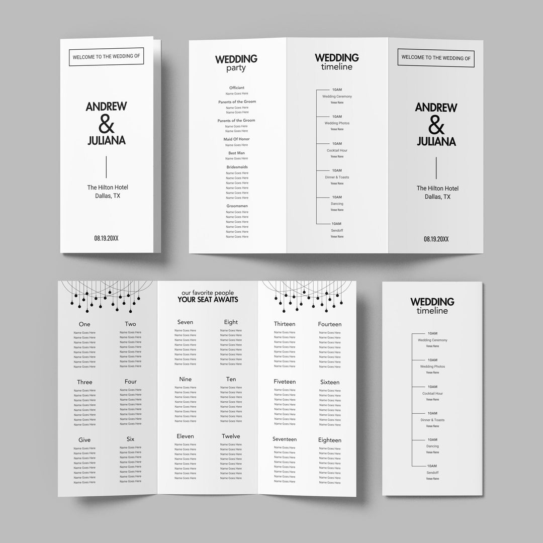 Trifold Wedding Timeline Template, Wedding Program Editable Digital ...