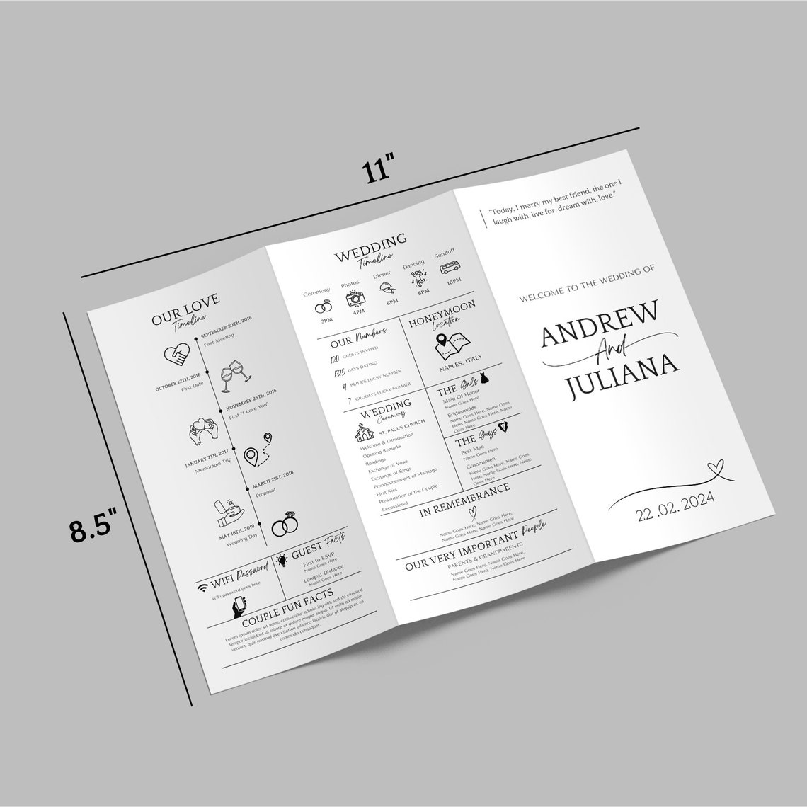 Trifold Wedding Day Schedule Ceremony Pamphlet Template, Wedding ...