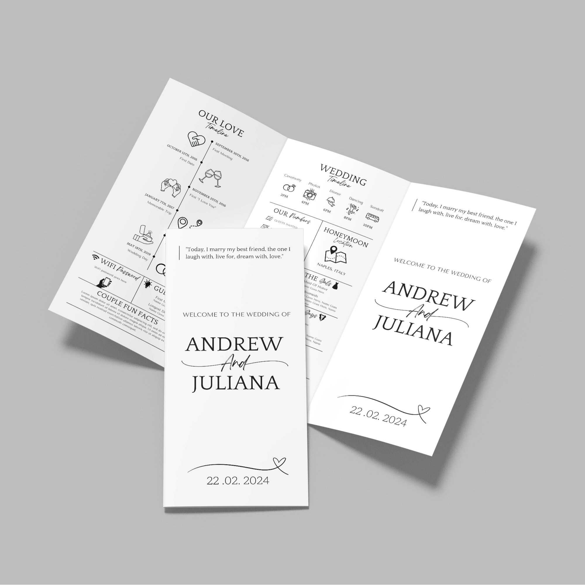 Trifold Wedding Day Schedule Ceremony Pamphlet Template, Wedding ...