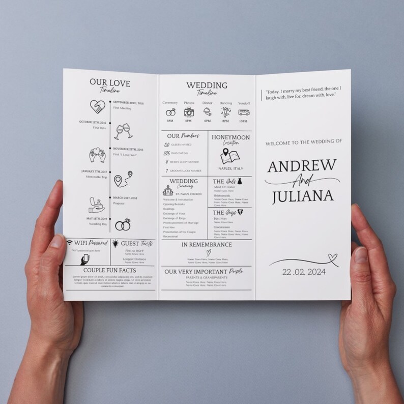 Trifold Wedding Day Schedule Ceremony Pamphlet Template, Wedding ...