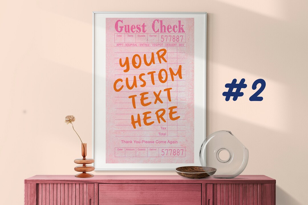 Custom Guest Check Printable: Personalized Text Poster (digital ...