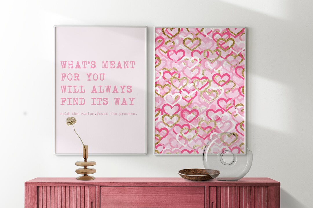 Preppy Pink Hearts Wall Art Set: Trendy Dorm Decor (digital Download ...
